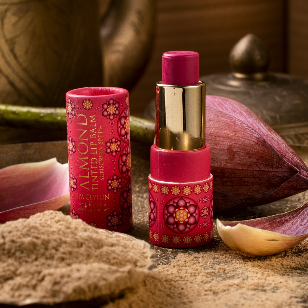 ALMOND TINTED LIP BALM - Lotus SPF 15+ – Spa Ceylon Mauritius
